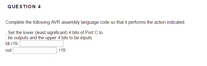 Solved Complete the following AVR assembly language code so | Chegg.com