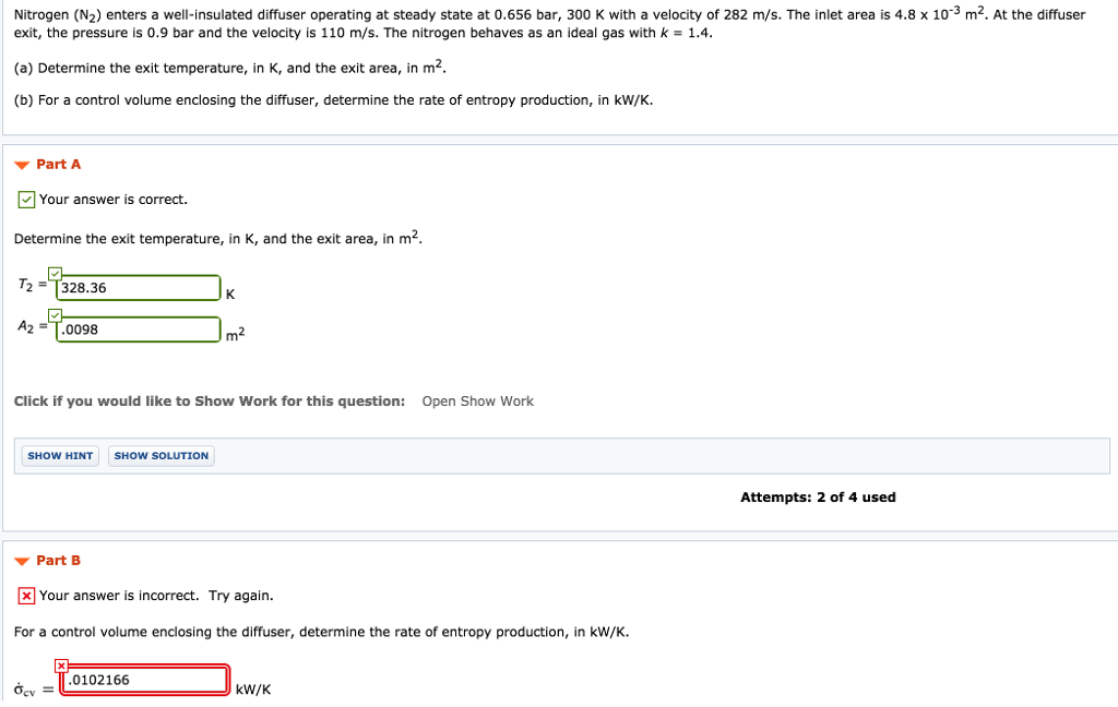 Solved Nitrogen N2 enters a well insulated diffuser | Chegg.com