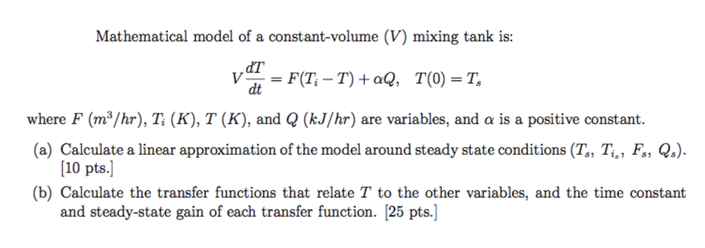 Mathematical model of a constant-volume (V) mixing | Chegg.com