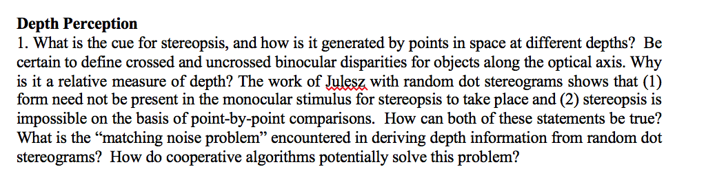 Solved Depth Perception 1. What is the cue for stereopsis, | Chegg.com