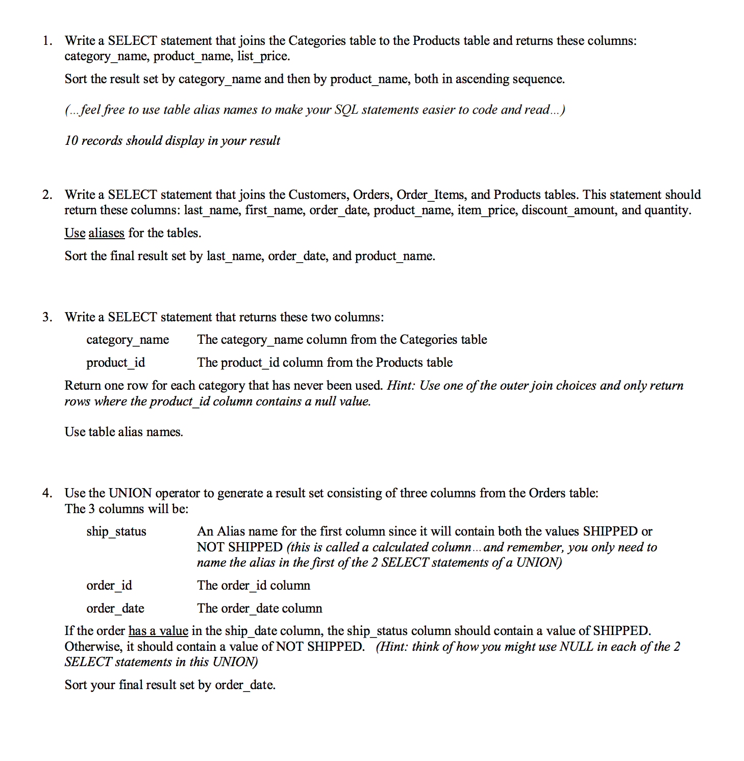 Solved Write a SELECT statement that joins the Categories | Chegg.com