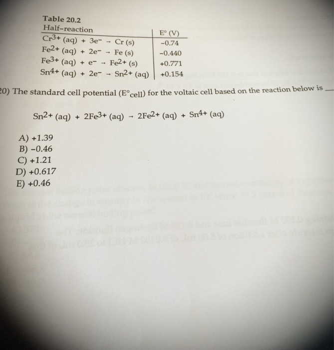 Solved The Standard Cell Potential E Degree Cell For The