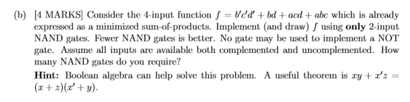 Solved Consider the 4-input function f = b'c'd' + bd + acd + | Chegg.com