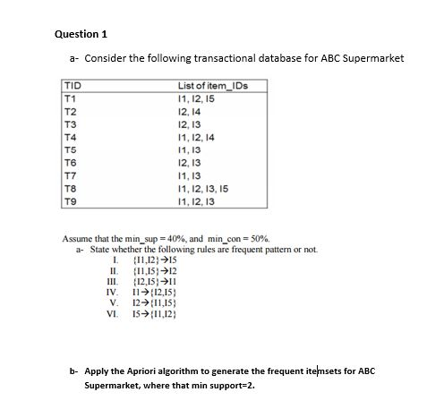 Solved Consider the following transactional database for ABC | Chegg.com