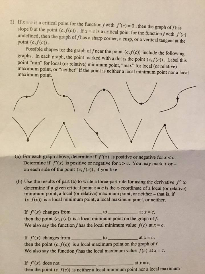 Solved 2) If x is a critical point for the function fwith | Chegg.com