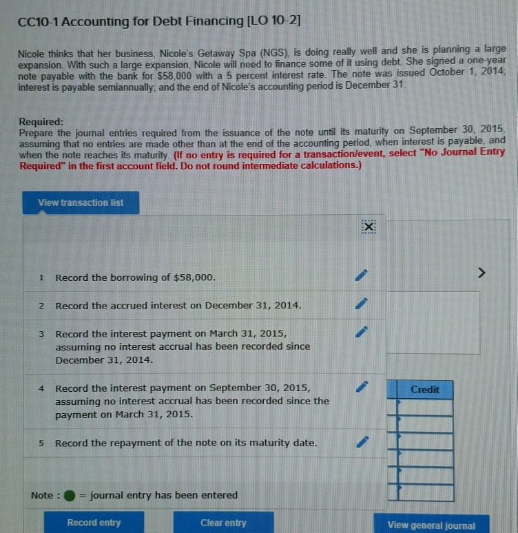 Solved CC10-1 Accounting for Debt Financing ILO 10-2] Nicole | Chegg.com