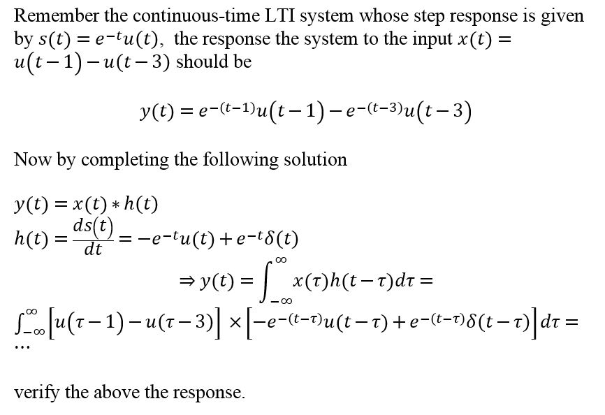 Solved Remember the continuous-time LTI system whose step | Chegg.com