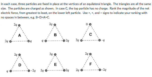 Solved In each case, three particles are fixed in place at | Chegg.com