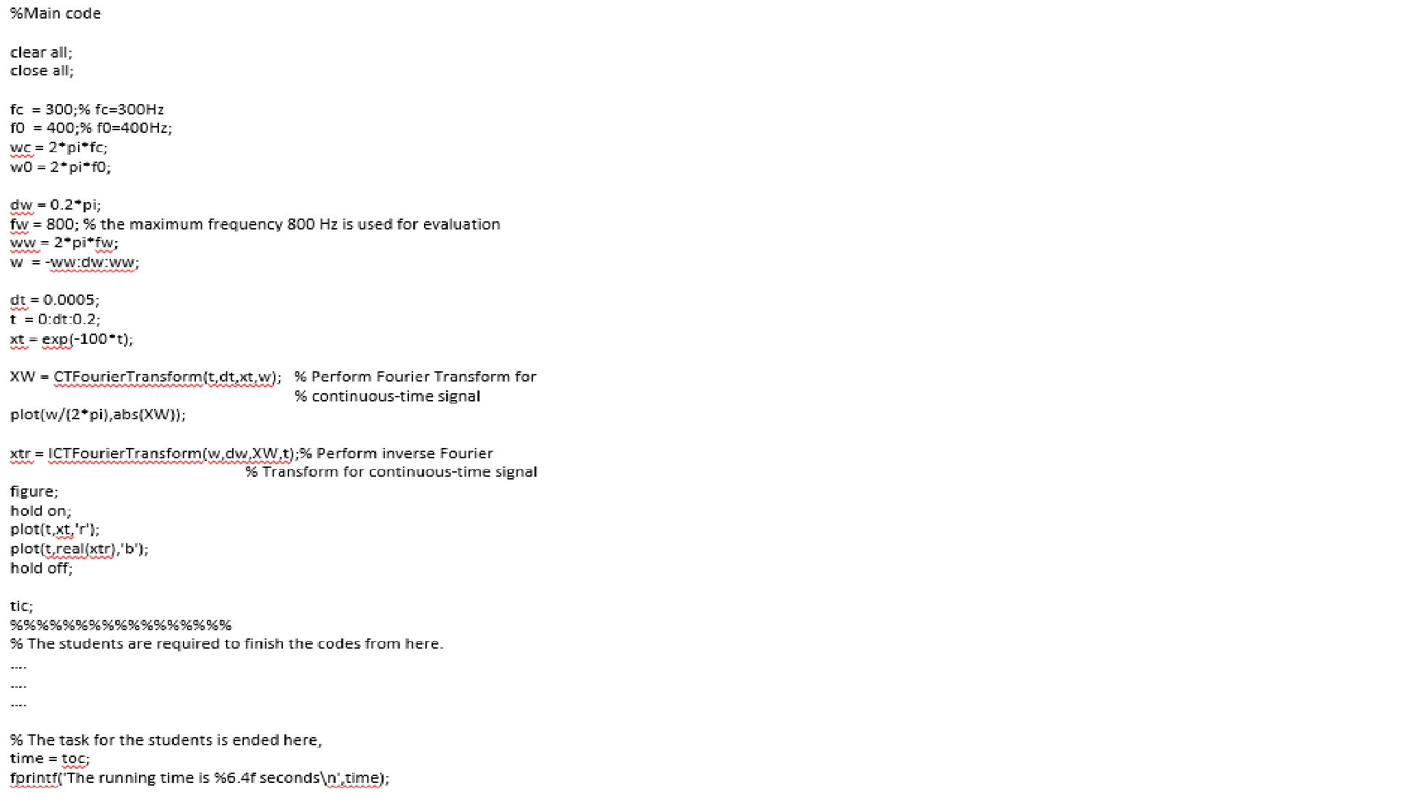 Matlab Question Fill In The Code In The Section Of