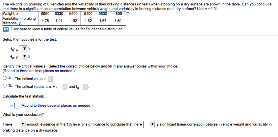 Solved The weights (in pounds) of 6 vehicles and the | Chegg.com