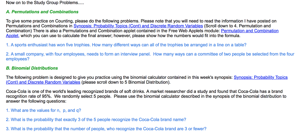 Solved Now on to the Study Group Problems A. Permutations | Chegg.com