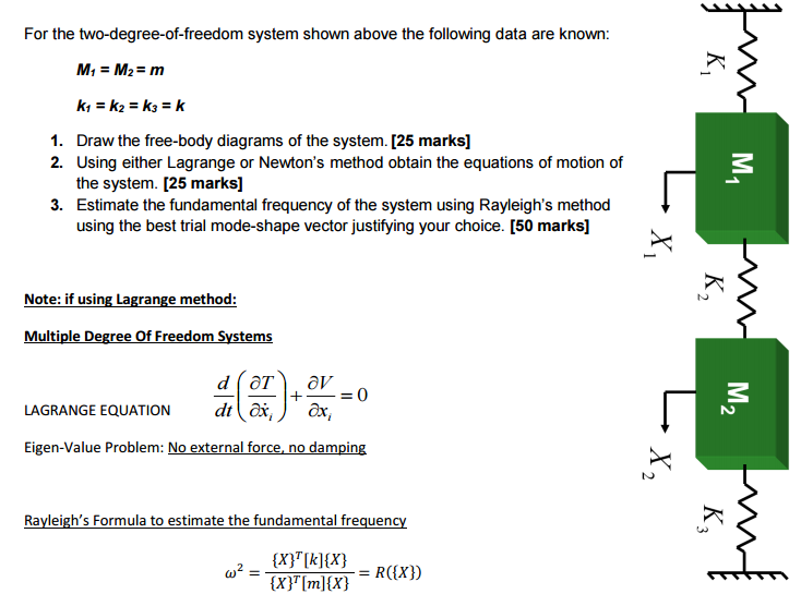 Solved For the two-degree-of-freedom system shown above the | Chegg.com