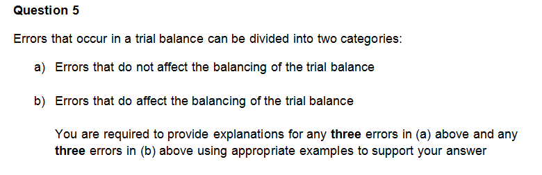 Solved Question 5 Errors that occur in a trial balance can | Chegg.com