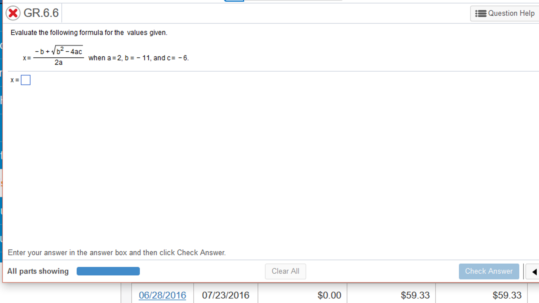 Solved Evaluate the following formula for the values given. | Chegg.com