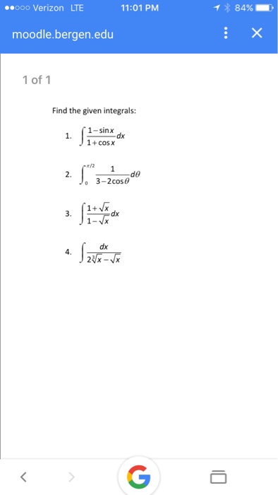Solved Find the given integrals: integral 1 - sin x/1 + cos | Chegg.com