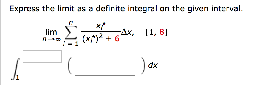 Solved Express the limit as a definite integral on the given | Chegg.com