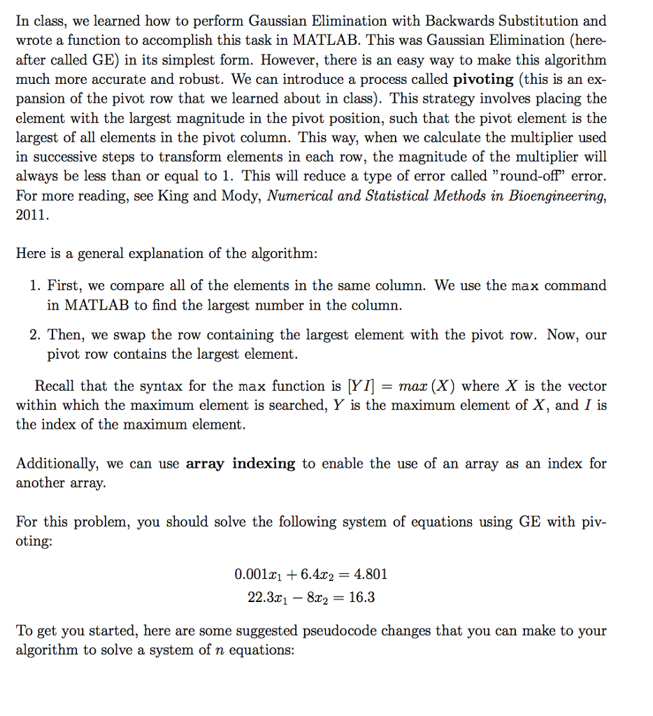 Solved In class, we learned how to perform Gaussian | Chegg.com