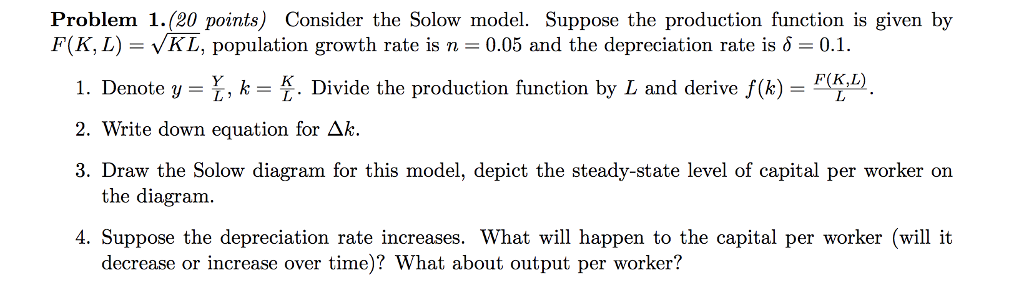 Solved Problem 1.(20 points) Consider the Solow model. | Chegg.com