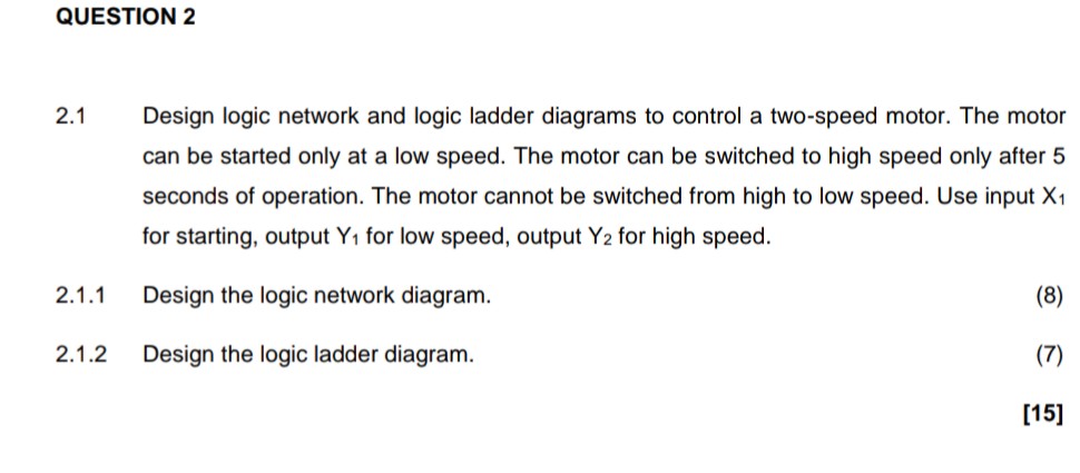 Solved QUESTION 2 Design logic network and logic ladder | Chegg.com