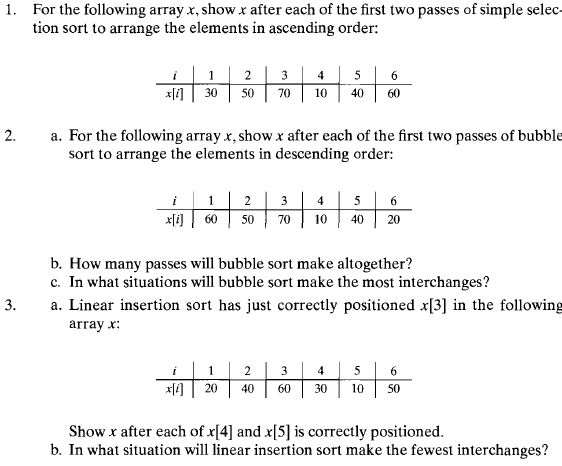 Solved For the following array x, show x after each of the | Chegg.com