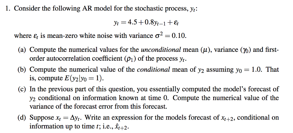 Solved Consider the following AR model for the stochastic | Chegg.com