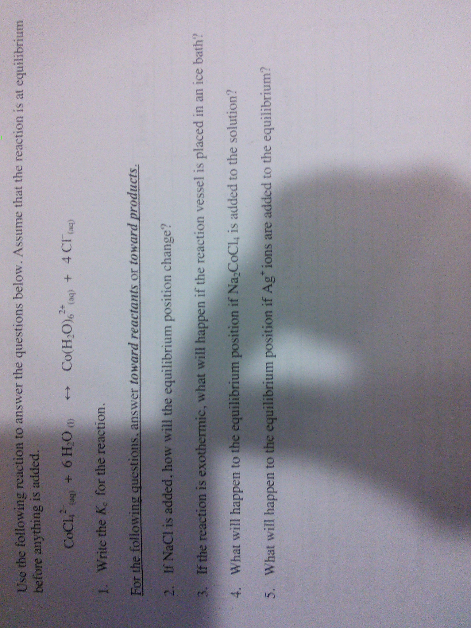 Solved Use the following reaction to answer the questions | Chegg.com