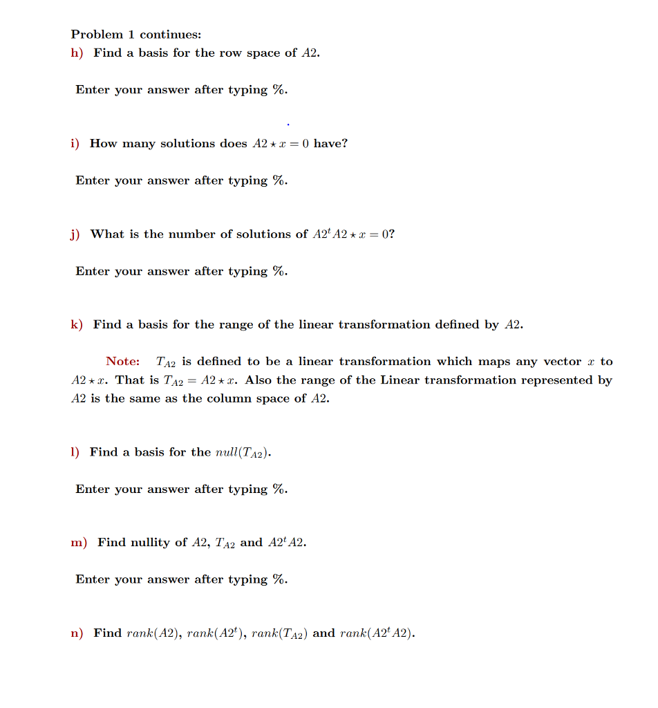 Solved 9Exercise: 1. Enter matrices A2 and b2 by typing Type | Chegg.com
