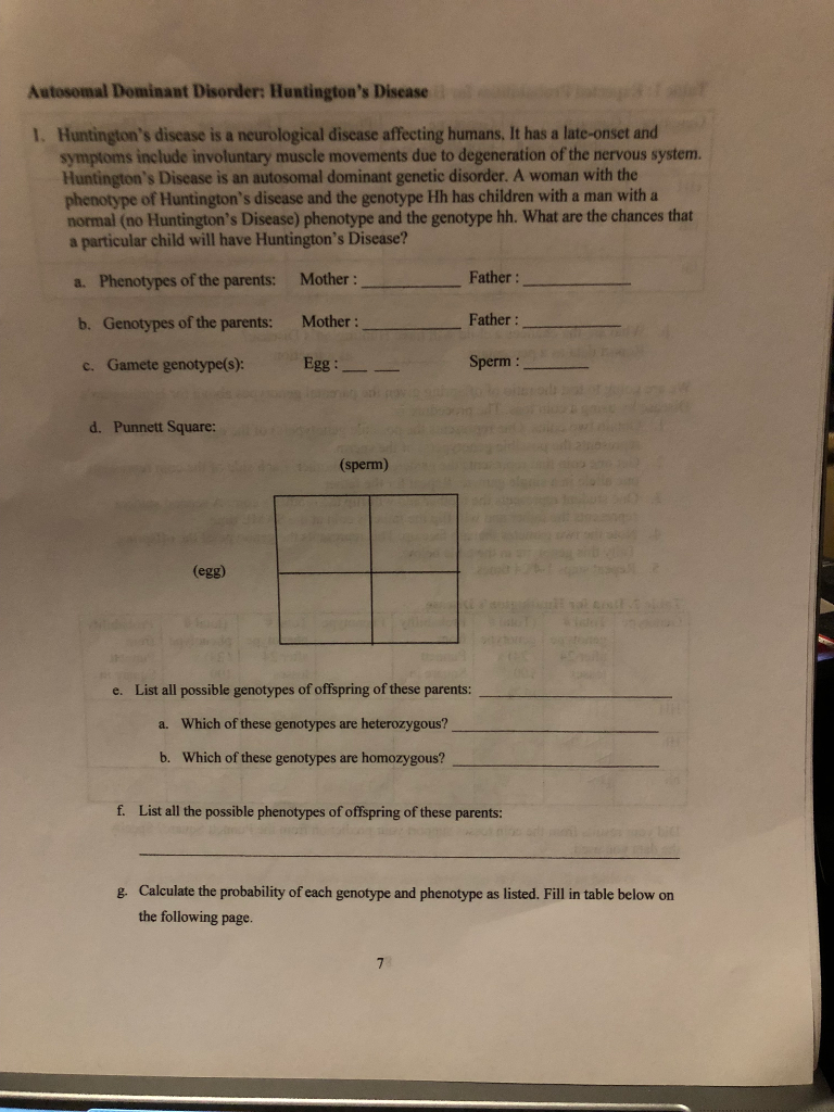 Solved Autosomal Dominant Disorder: Huntington's Disease | Chegg.com