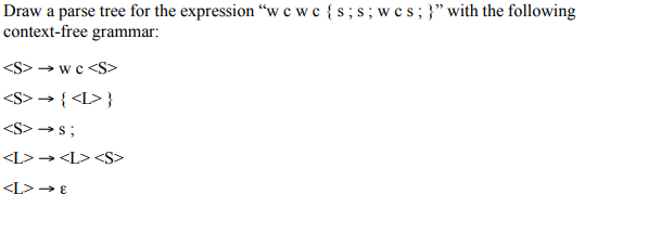 Solved Draw a parse tree for the expression "wcwe s;s;wcs;" | Chegg.com