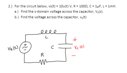Solved For the circuit below, vs(t) = 10u(t) V, R = 100 Ohm, | Chegg.com