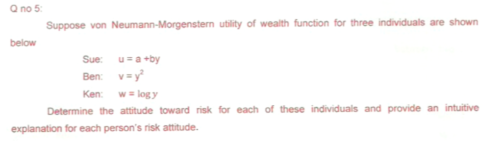 Solved Suppose von Neumann-Morgenstern utility of wealth | Chegg.com