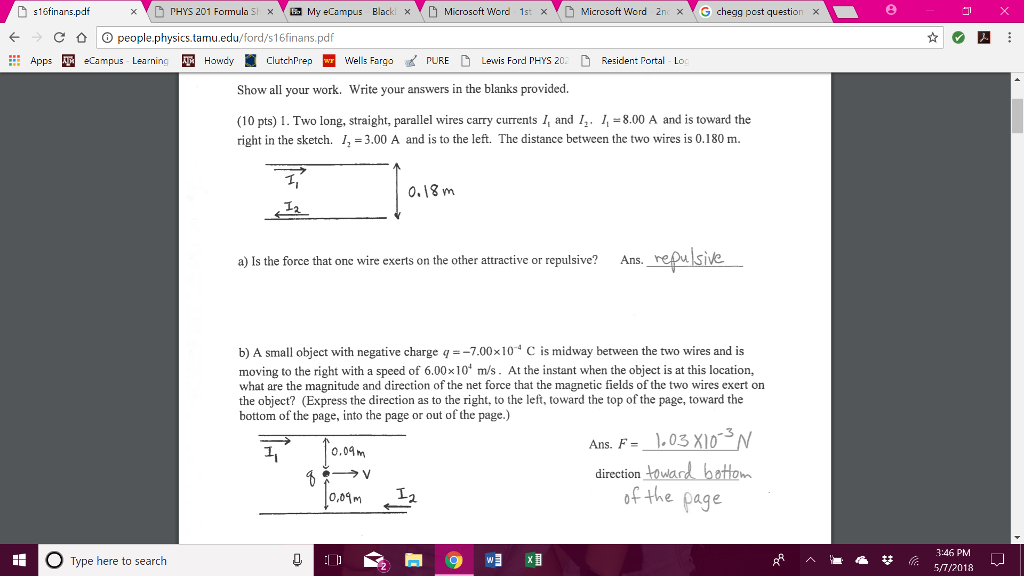 Solved PHYS 201 Formulas TOMy eCampus Black × s16finans.pdf | Chegg.com