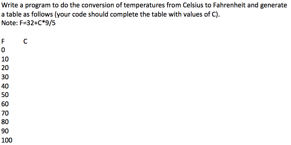 Solved Write A Program To Do The Conversion Of Temperatures 