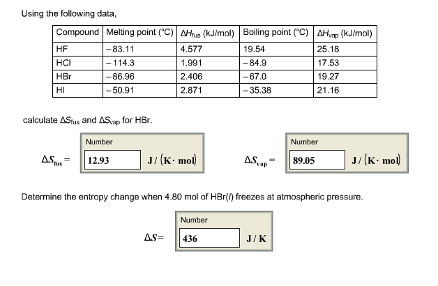 Solved Using the following data, calculate delta s_fus and | Chegg.com
