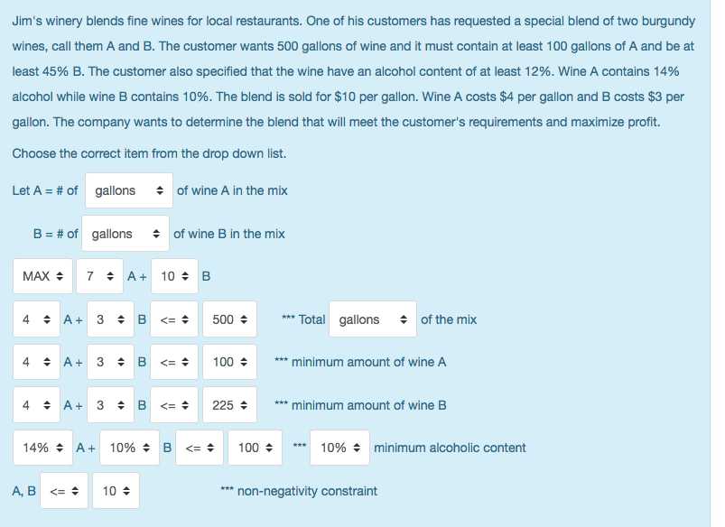 Solved Jim's winery blends fine wines for local restaurants. | Chegg.com