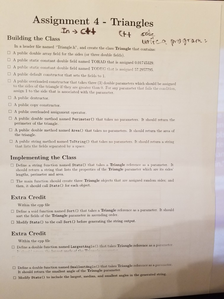Solved Assignment 4 - Triangles (t+ code Building the Class | Chegg.com