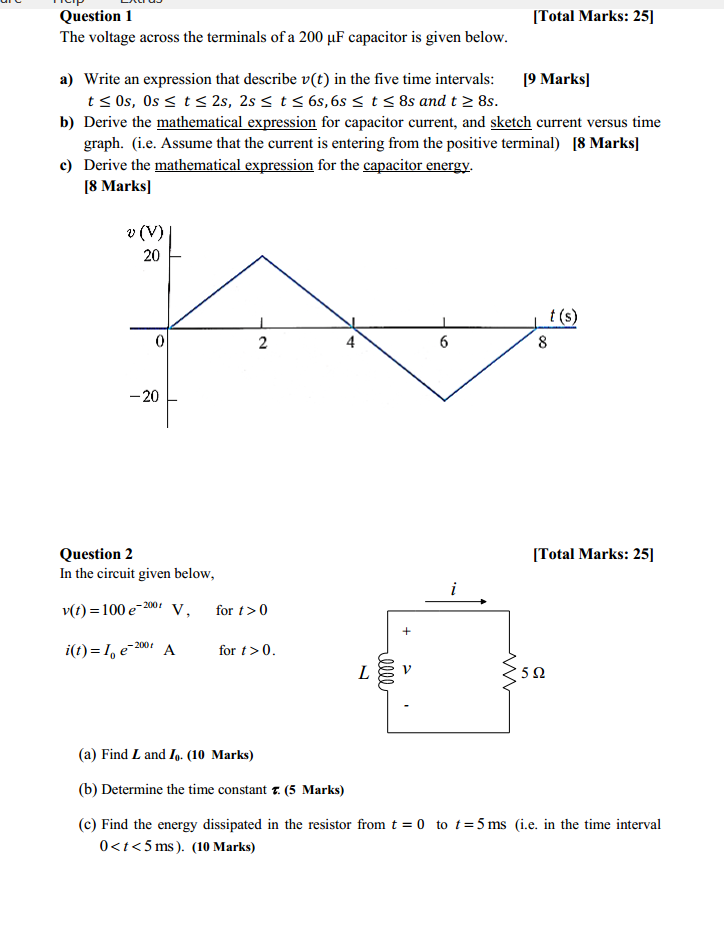 Solved Question 1 Total Marks: 25] The voltage across the | Chegg.com