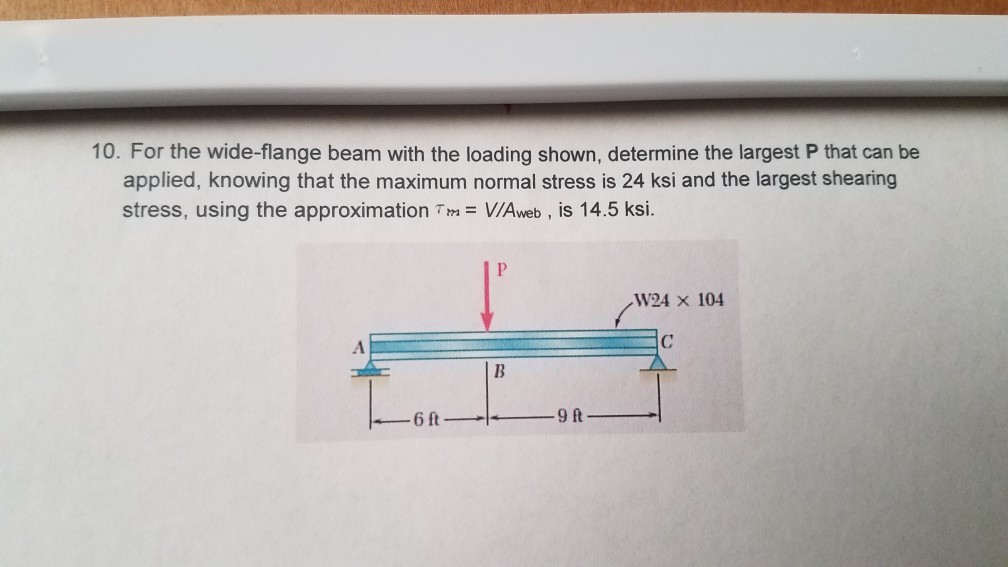 Solved 10. For the wide-flange beam with the loading shown, | Chegg.com