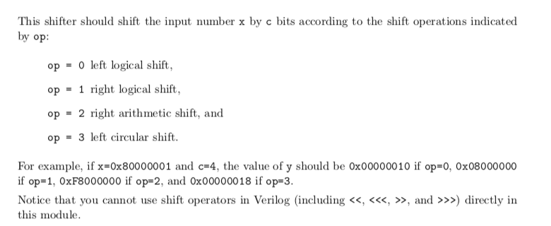 Shifter Implement a 32-bit shifter Input: x (32 | Chegg.com