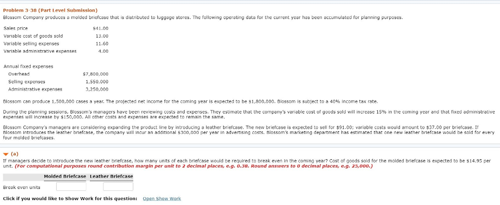 Solved Problem 3-38 (Part Level Submission) Blossom Company | Chegg.com