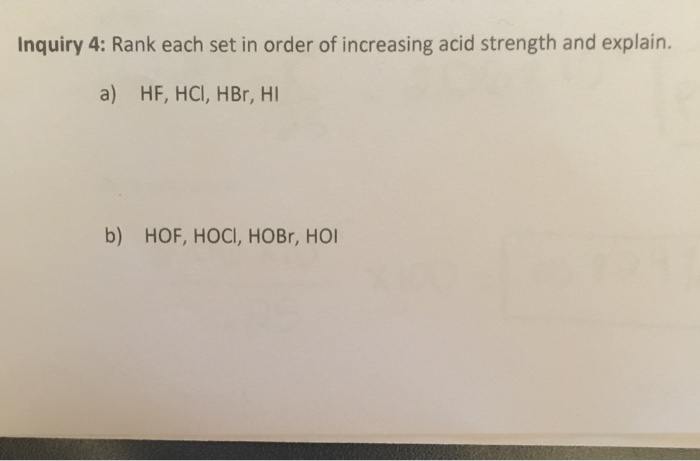 Solved Rank each set in order of increasing acid strength | Chegg.com