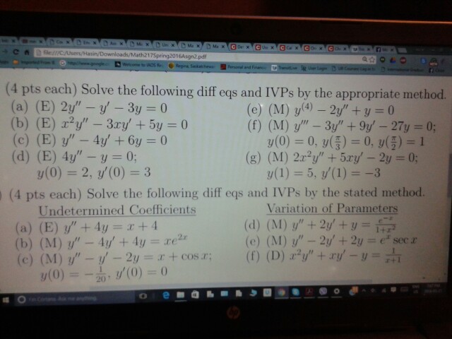 Solved Solve the following diff eqs and IVPs by the | Chegg.com