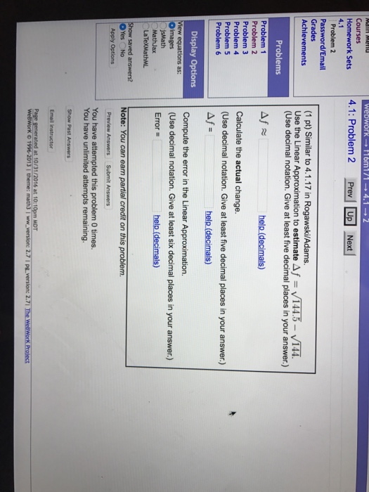 Solved WebWork f 16m1/1 4.1 Courses Homework Sets 4.1: | Chegg.com Solved WebWork f 16m1/1 4.1 Courses Homework Sets 4.1: | Chegg.com