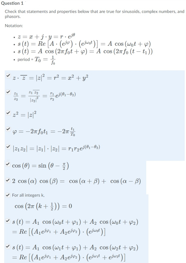 Solved Question 1 Check that statements and properties below | Chegg.com