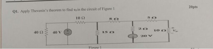 Solved 20pts Q1. Apply Thevenin's theorem to find ve in the | Chegg.com