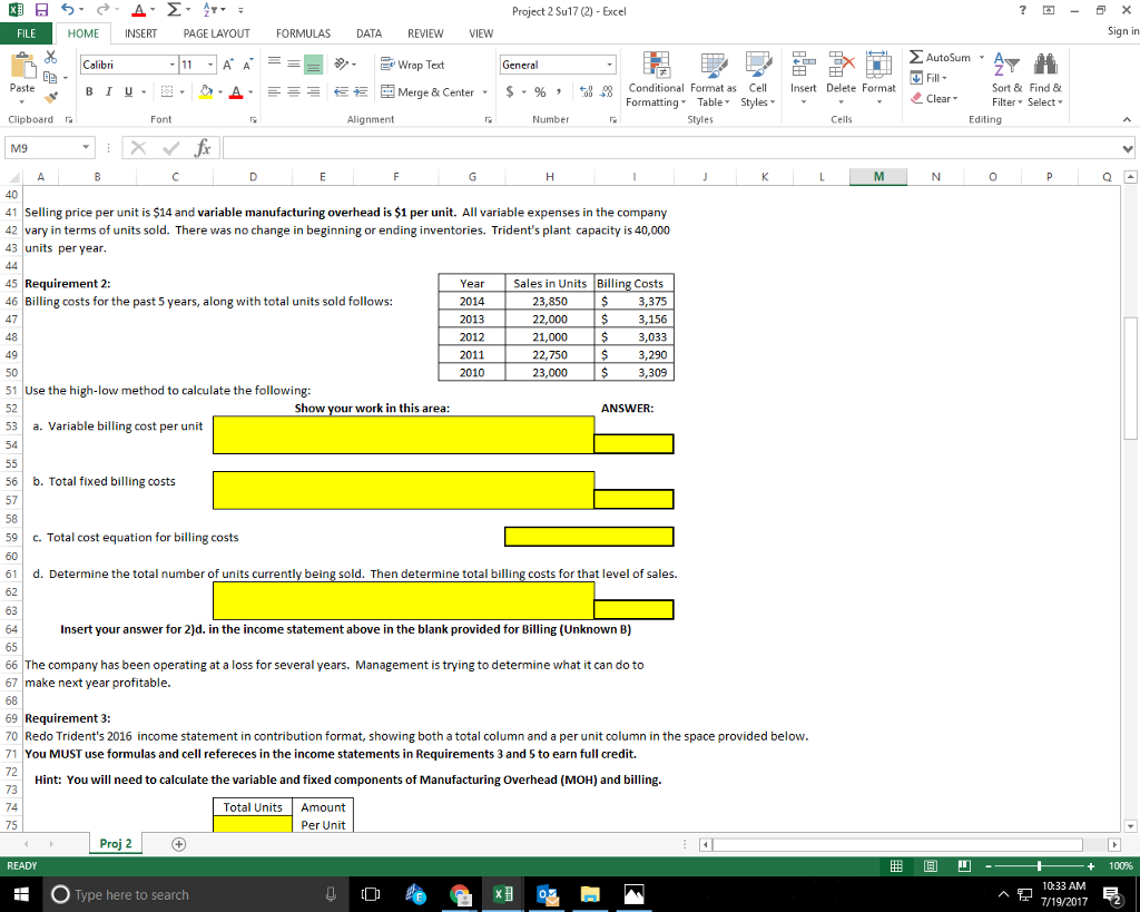 Solved Project 2 Su17 (2) - Excel FILE HOME INSERT PAGE | Chegg.com