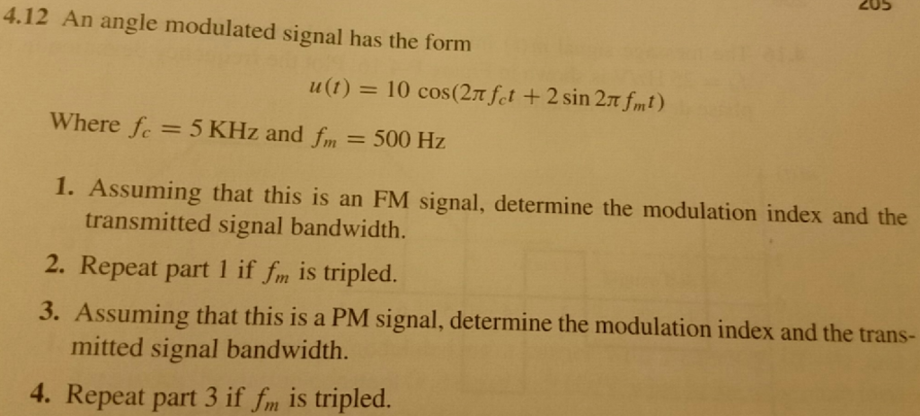 Solved An angle modulated signal has the form u(t) = 10 | Chegg.com