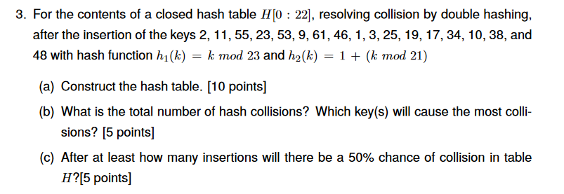Solved 3. For the contents of a closed hash table HO:22], | Chegg.com