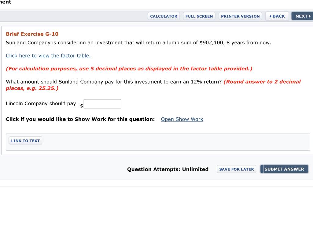 Solved ent CALCULATOR FULL SCREEN PRINTER VERSION BACK NEXT | Chegg.com