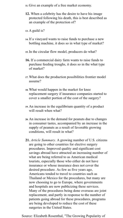 Solved 11. Give an example of a free market economy. 12. | Chegg.com